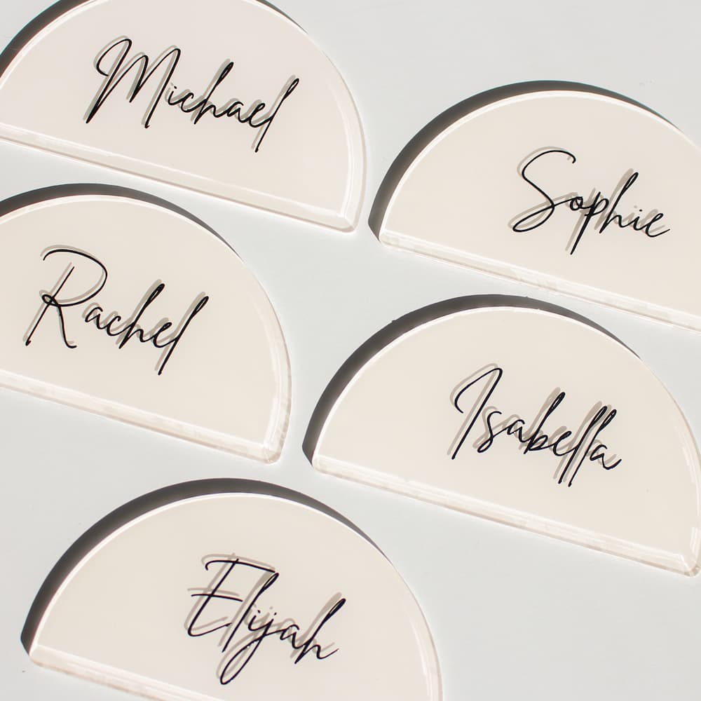 Personalised Acrylic Place Cards - Semi Circle | Empyrean The Collective